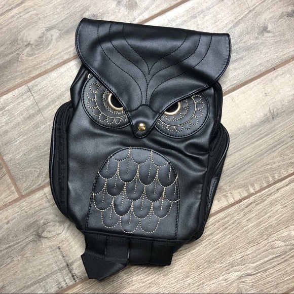 tweetbark | Bags | Left Kawaii Black Vegan Leather Owl Backpack | Poshmark